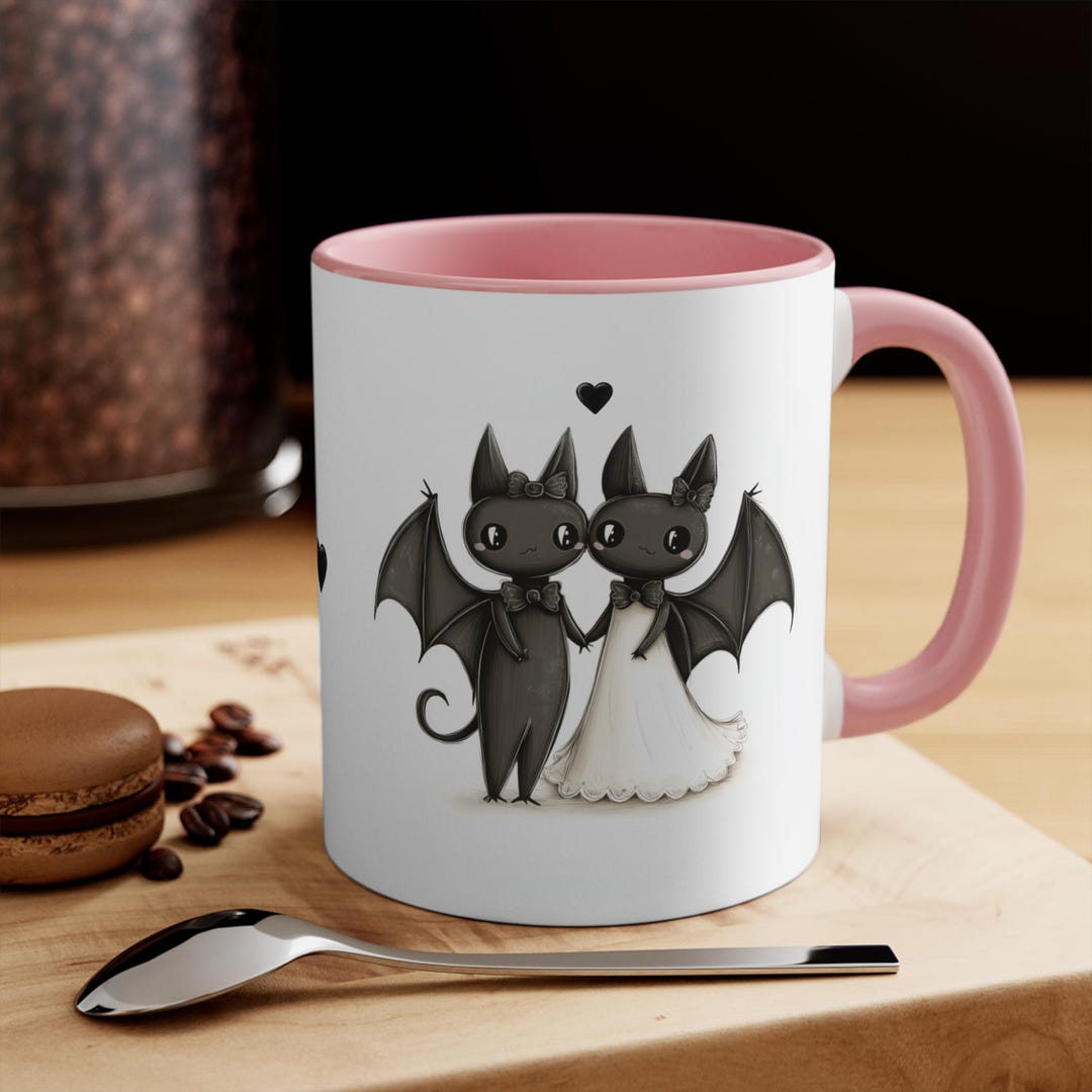 Cute Bat Wedding Gift Minimalist Bat Couple Gift Bats Gift Goth Mugs ...