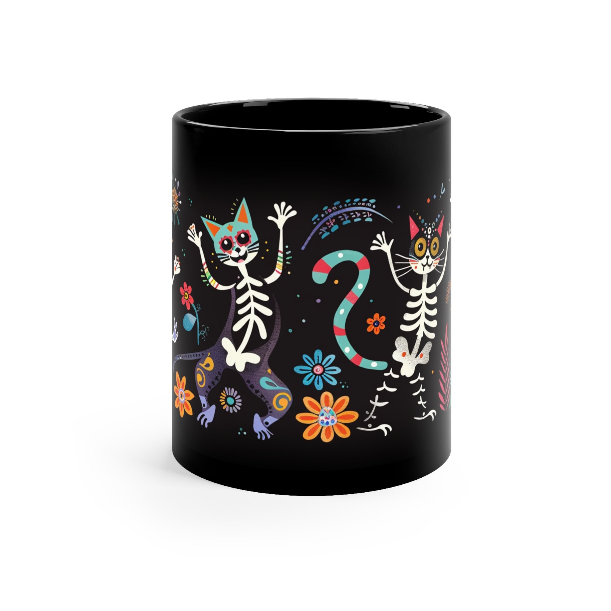 Colorful Day of the Dead Dancing Cats Gift Sugar Skull Mugs Gift for ...
