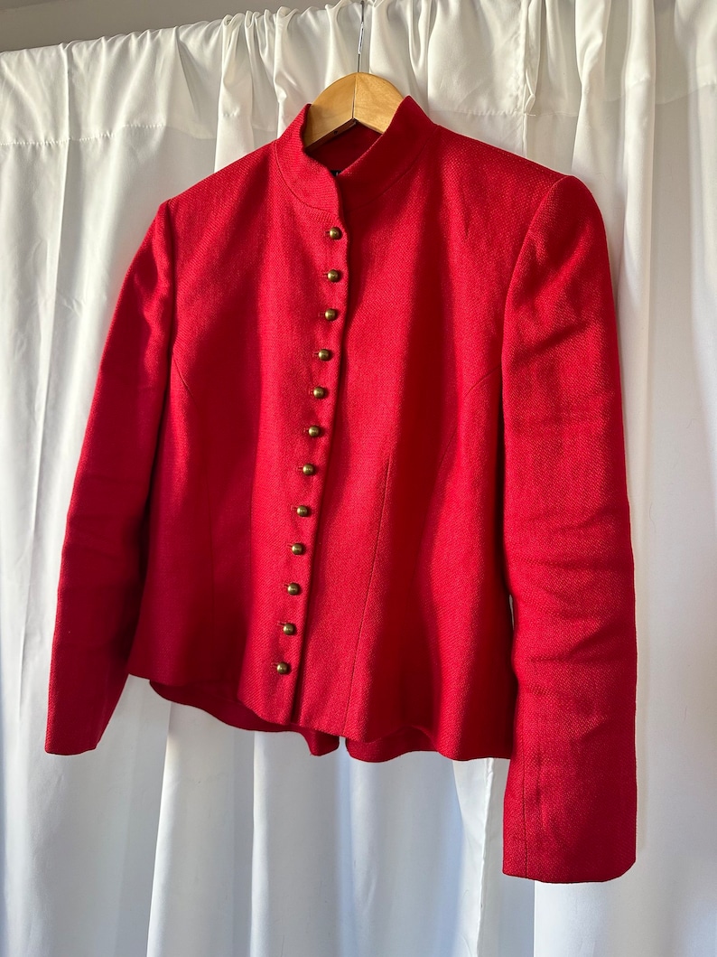 Vintage Y2K Lauren by Ralph Lauren Red Linen Equestrian Victorian ...