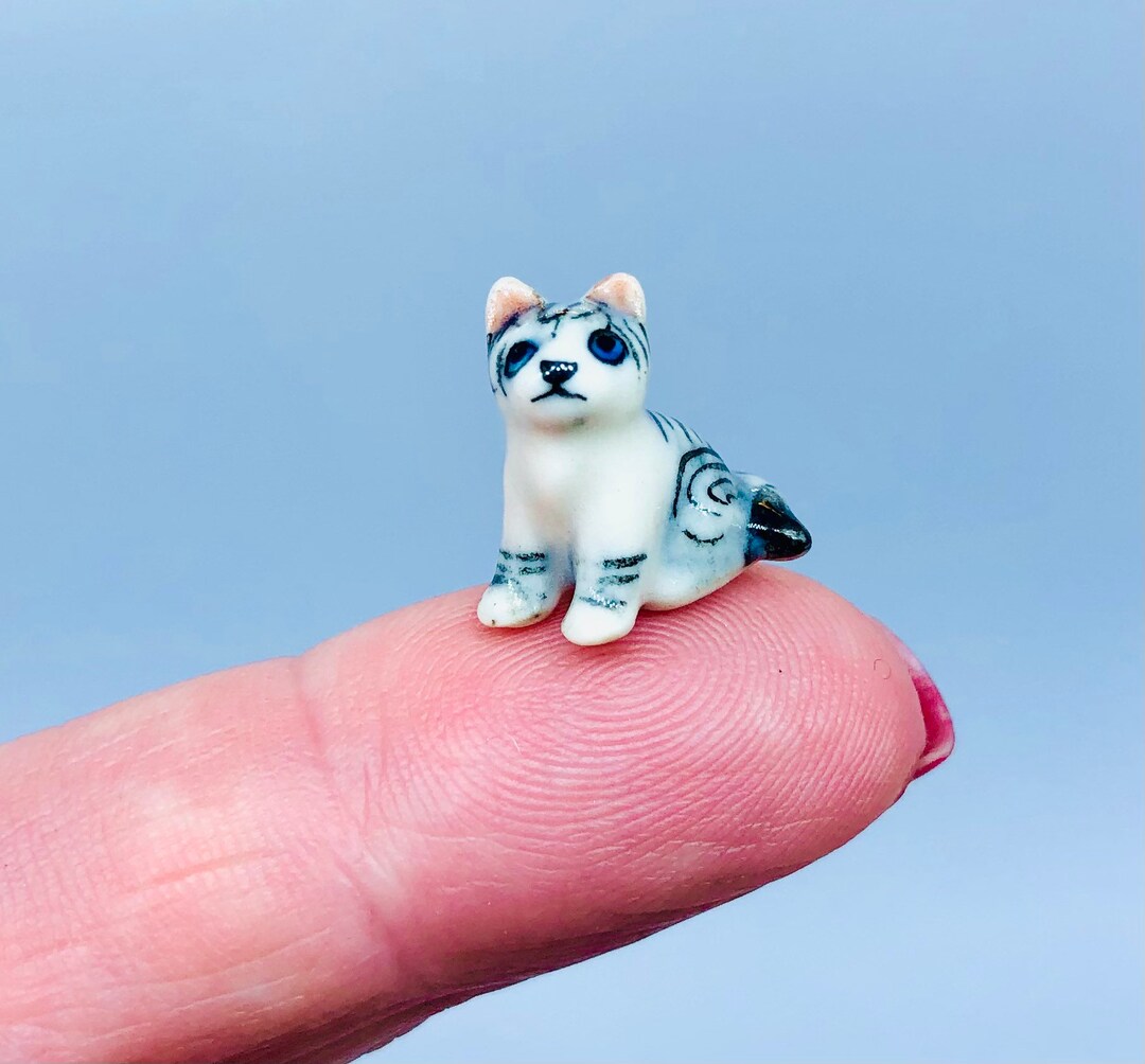Miniature Ceramic Cat Striped Tabby Kitten Dollhouse Gift D - Etsy