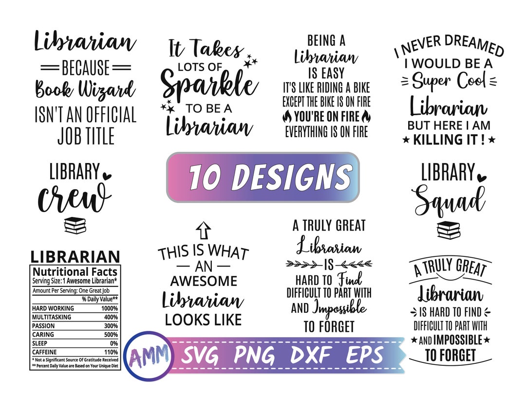 Librarian SVG, Librarian Bundle Svg, Librarian Png, 10 Designs Svg ...