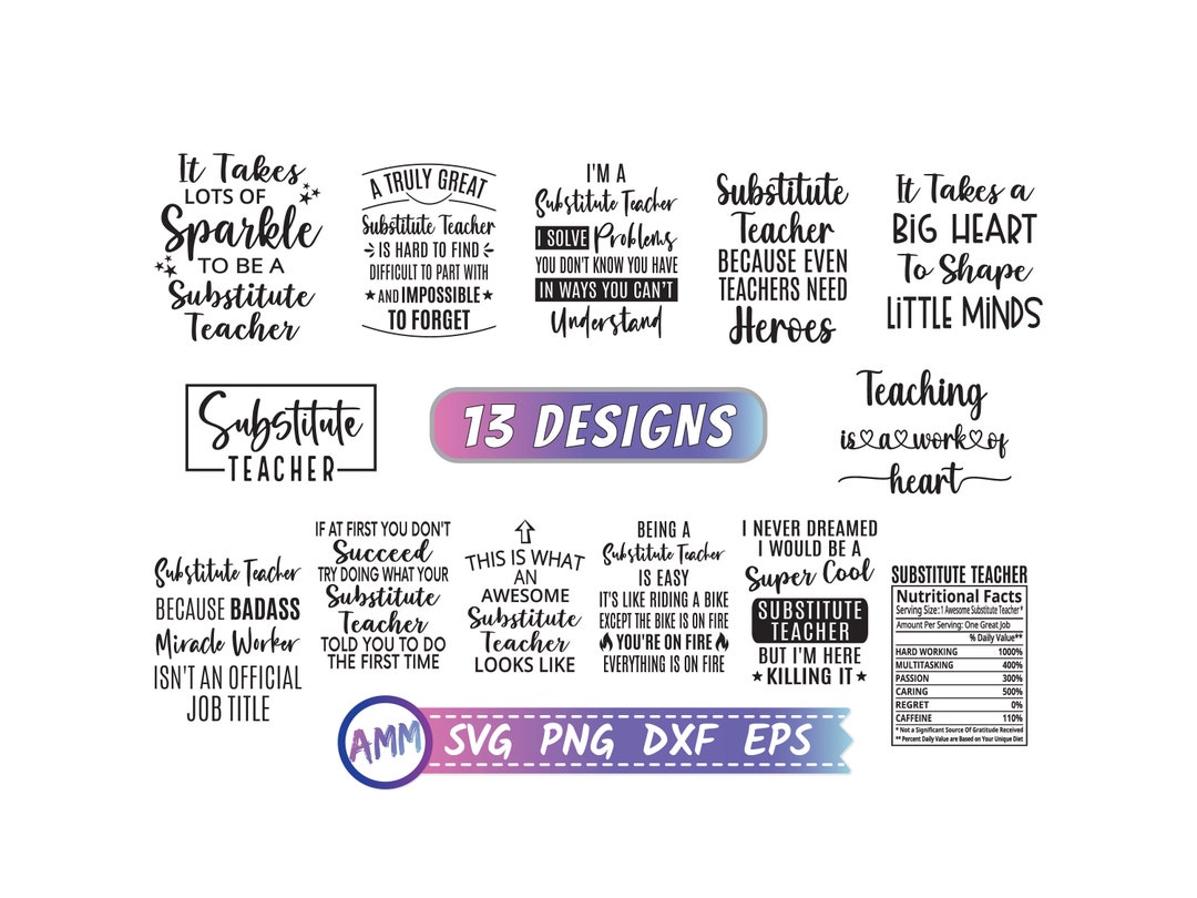 Substitute Teacher SVG, Bundle Svg, Substitute Teacher Png, 13 Designs ...
