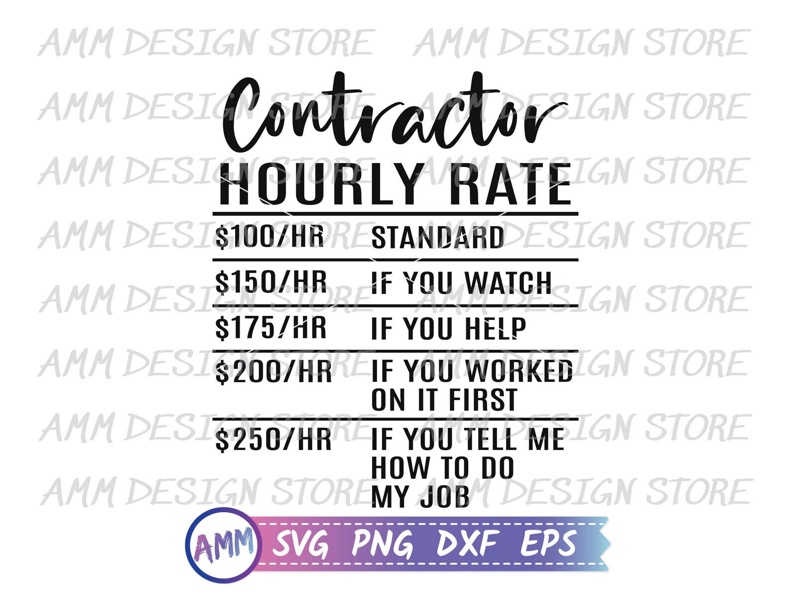 Contractor SVG Contractor Hourly Rate Svg Construction Svg - Etsy