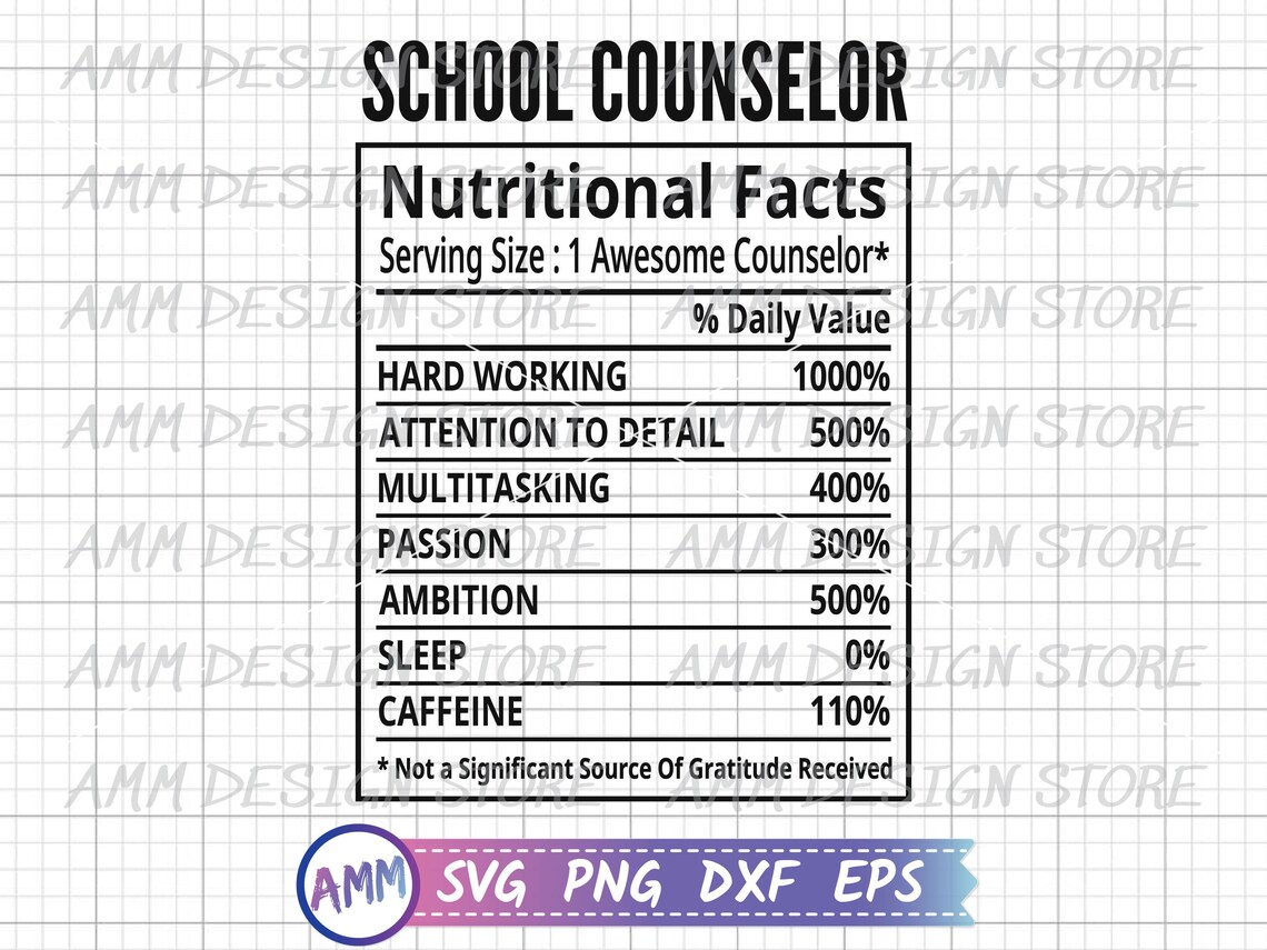 School Counselor SVG School Counselor Nutritional Facts SVG - Etsy