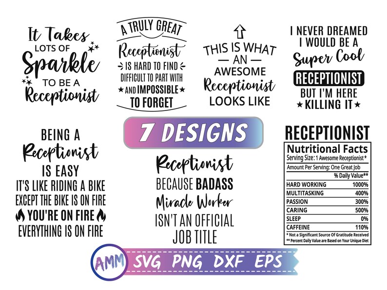 Receptionist Svg Receptionist Bundle SVG 7 Designs Front | Etsy Canada