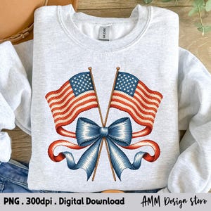 USA Flag Coquette Png, Bow American Flag, Faux Embroidery PNG, 4th of ...