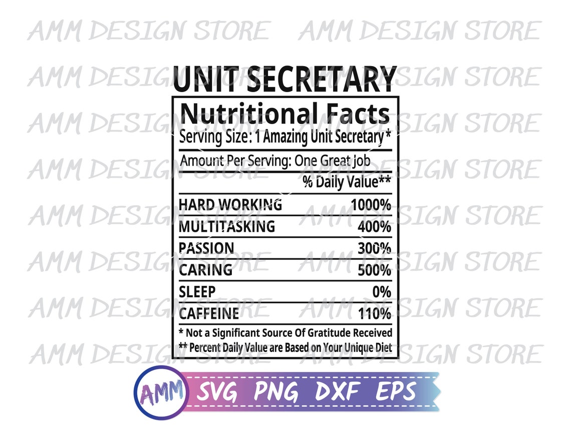 Unit Secretary SVG, Unit Secretary Nutritional Facts Svg, Nutrition ...