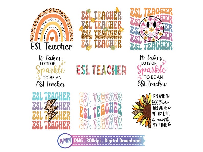 ESL Teacher Png, Bundle, ESOL Teachers Png, Shirt Png, Retro, Leopard ...