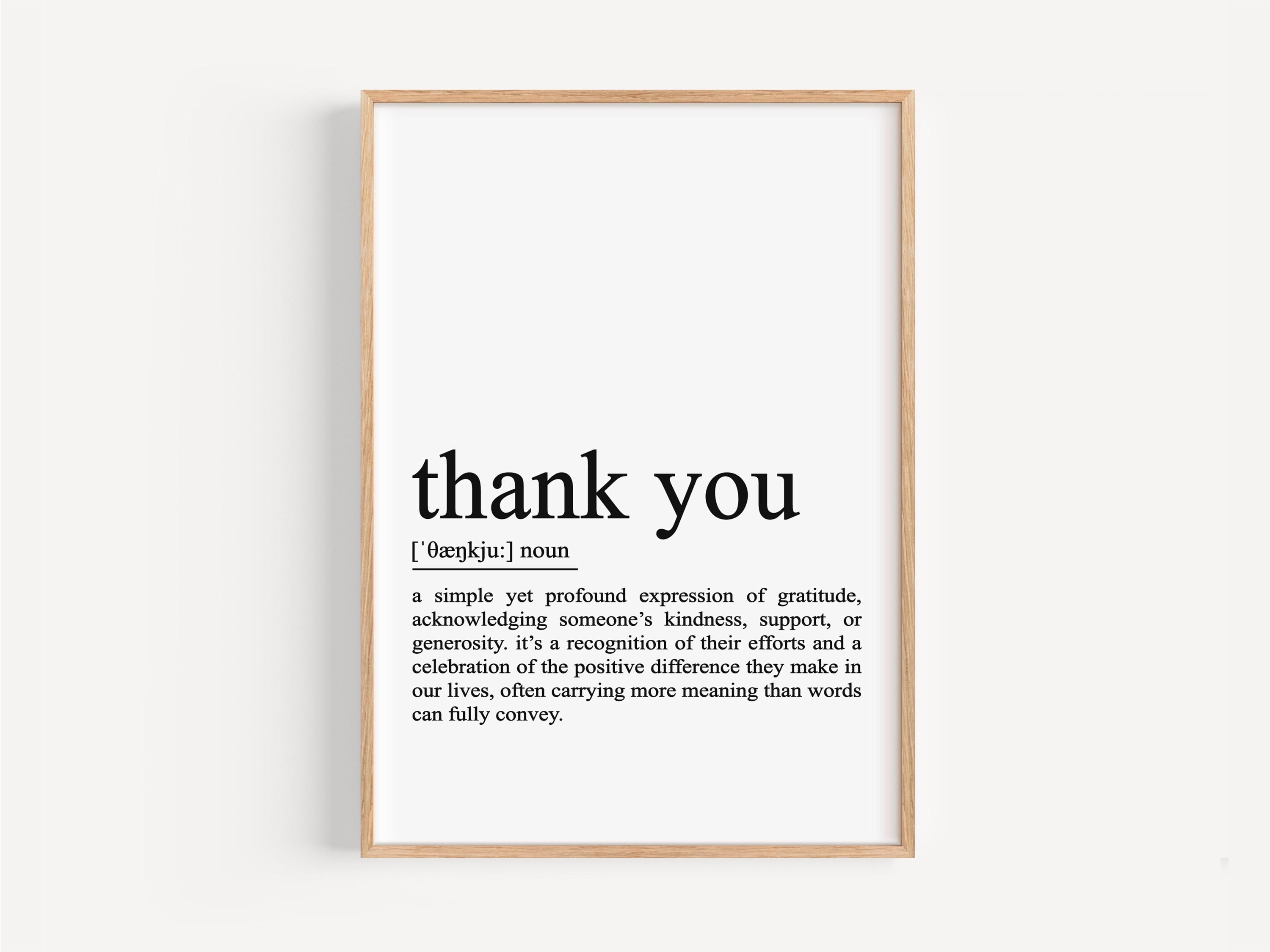 Thank You Definition Print, Thank You Appreciation Gift, Thank You Wall ...
