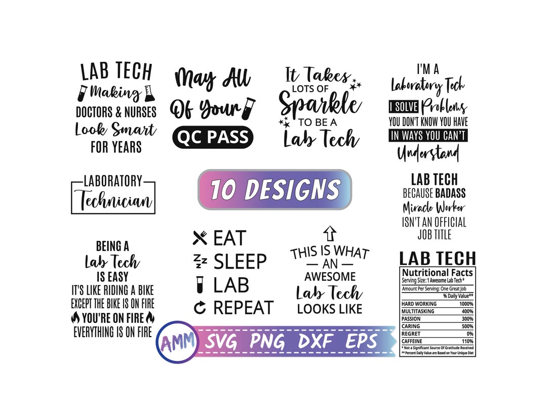 Lab Tech Svg, Lab Tech Bundle Svg, 10 Designs Laboratory Technician Svg ...