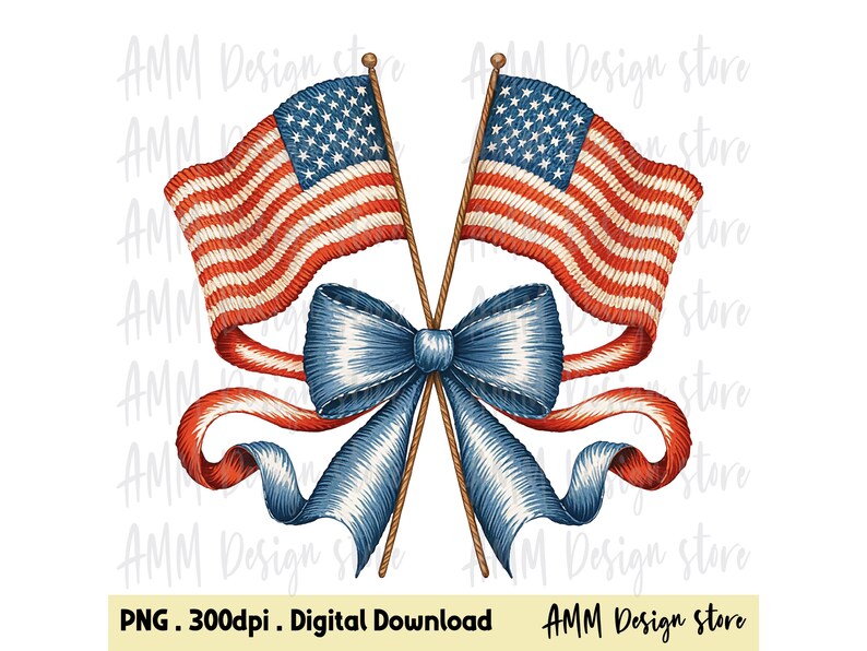 USA Flag Coquette Png, Bow American Flag, Faux Embroidery PNG, 4th of ...