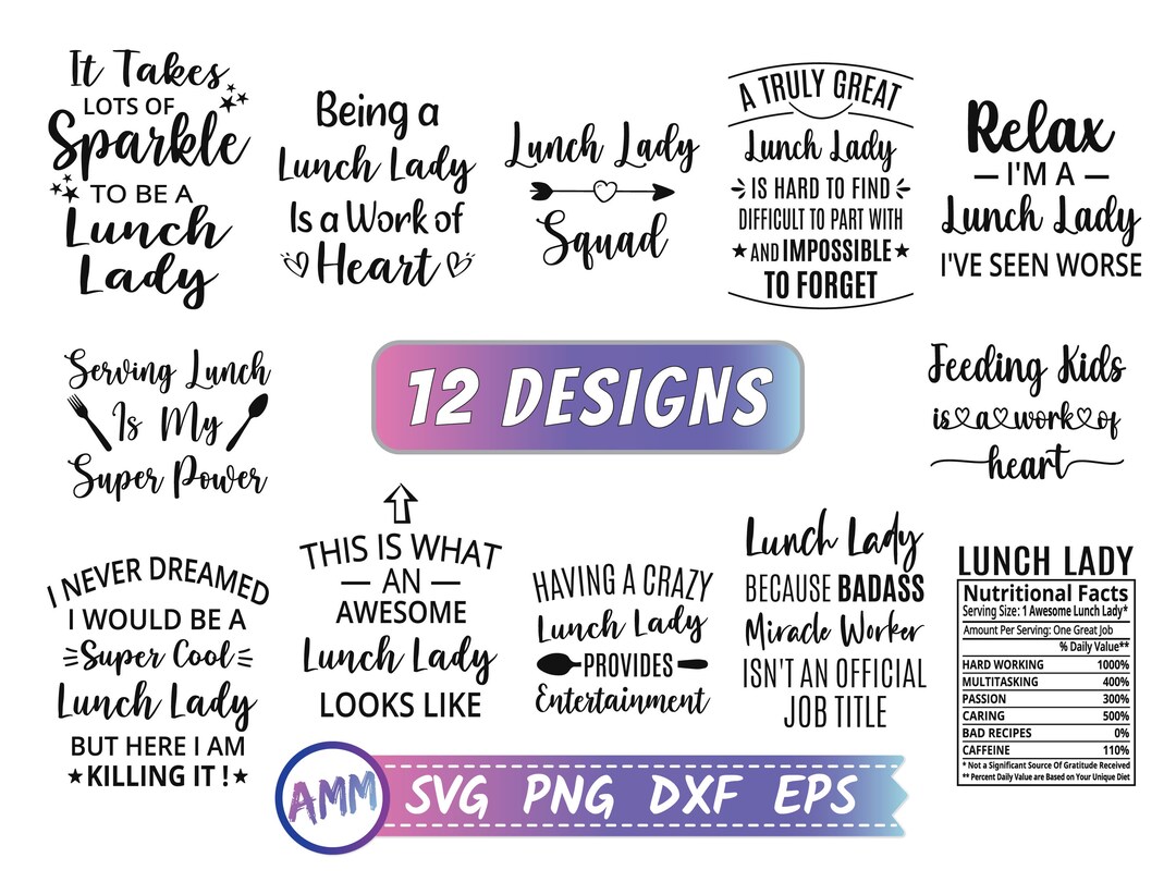 Lunch Lady SVG, Lunch Lady Bundle SVG, 12 Designs, Cafeteria Lady Svg ...