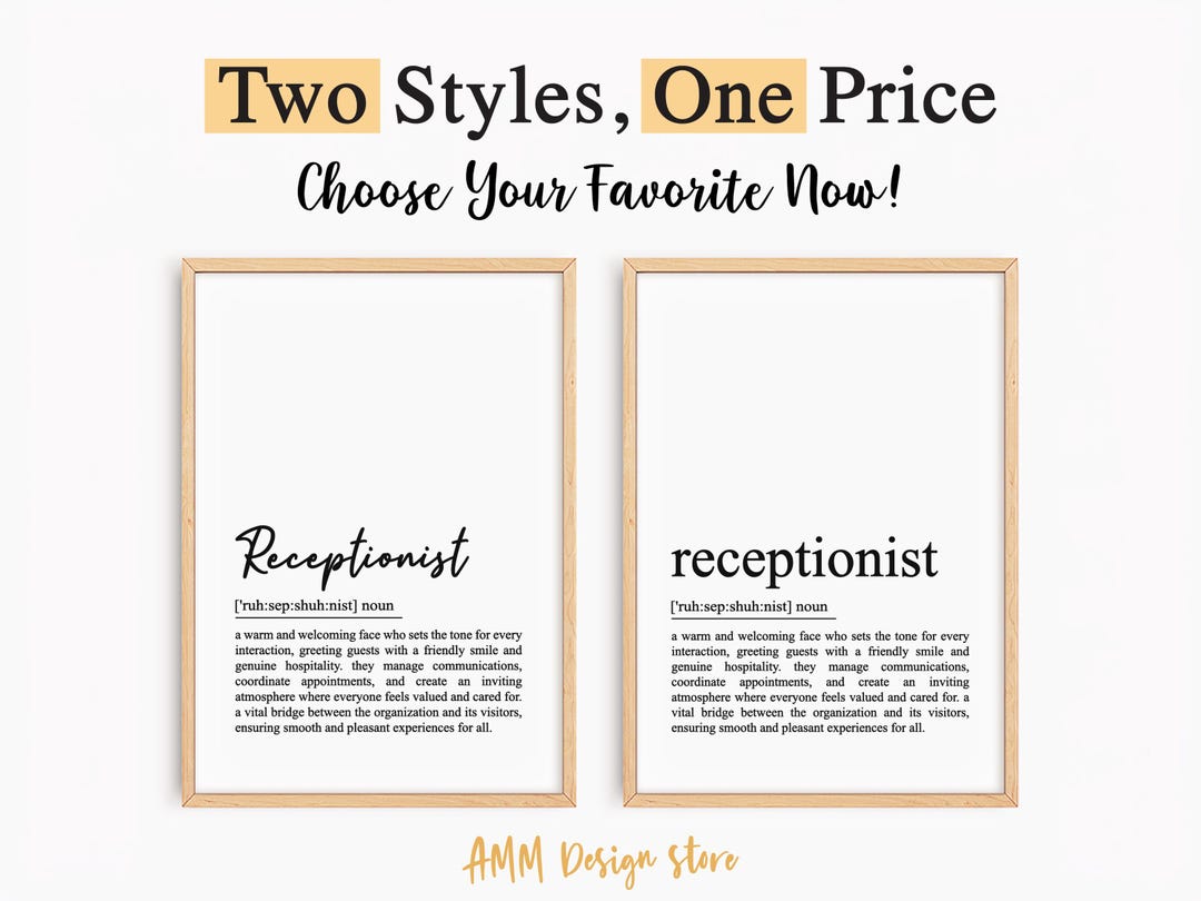 Receptionist Definition Print, Receptionist Wall Art, Receptionist Gift ...