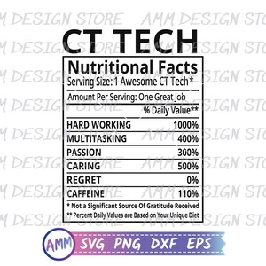 CT Tech Svg, CT Technologist Svg, CT Tech Nutritional Facts Svg, Ct ...