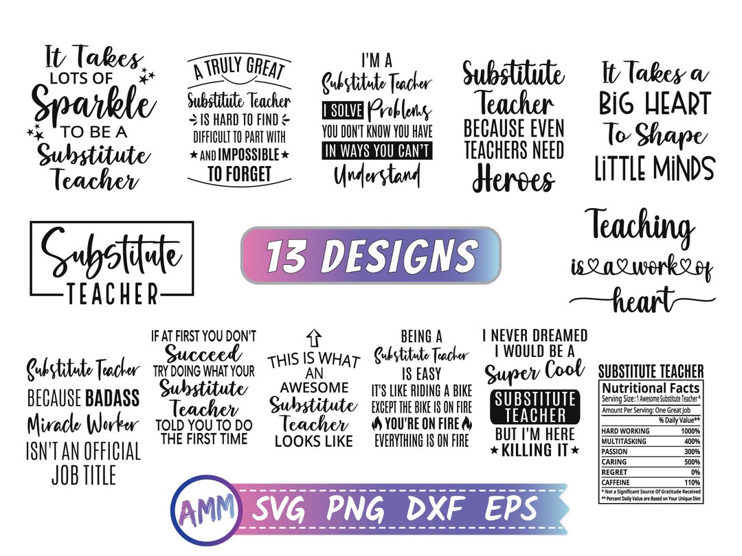 Substitute Teacher SVG, Bundle Svg, Substitute Teacher Png, 13 Designs ...
