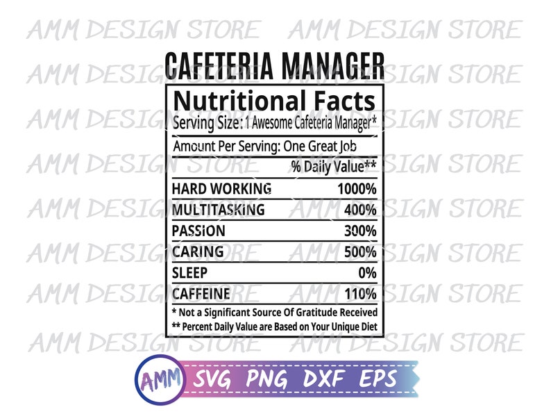 Cafeteria Manager SVG Cafeteria Manager Nutritional Facts - Etsy Canada
