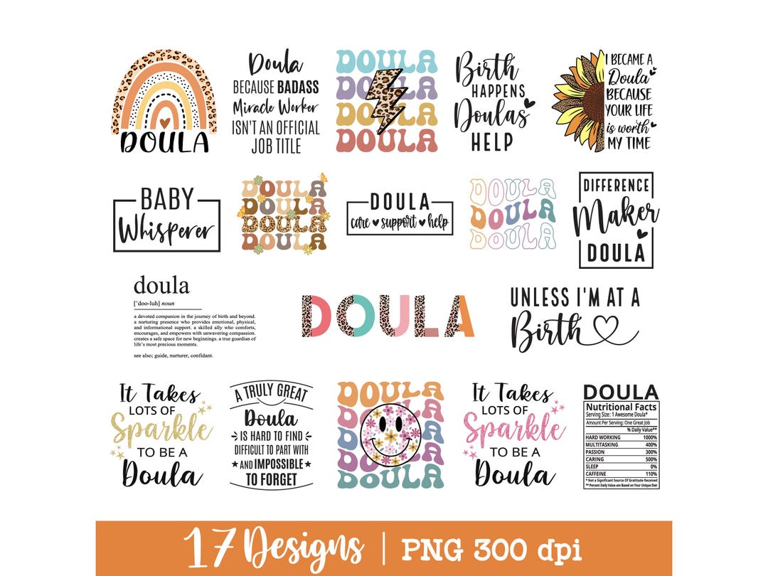 Doula Png, Bundle, Retro, Shirt Png, 17 Designs, Rainbow, Doula Gift ...