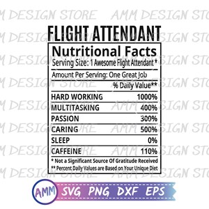 Flight Attendant Svg, Flight Attendant Nutritional Facts Svg, Nutrition ...