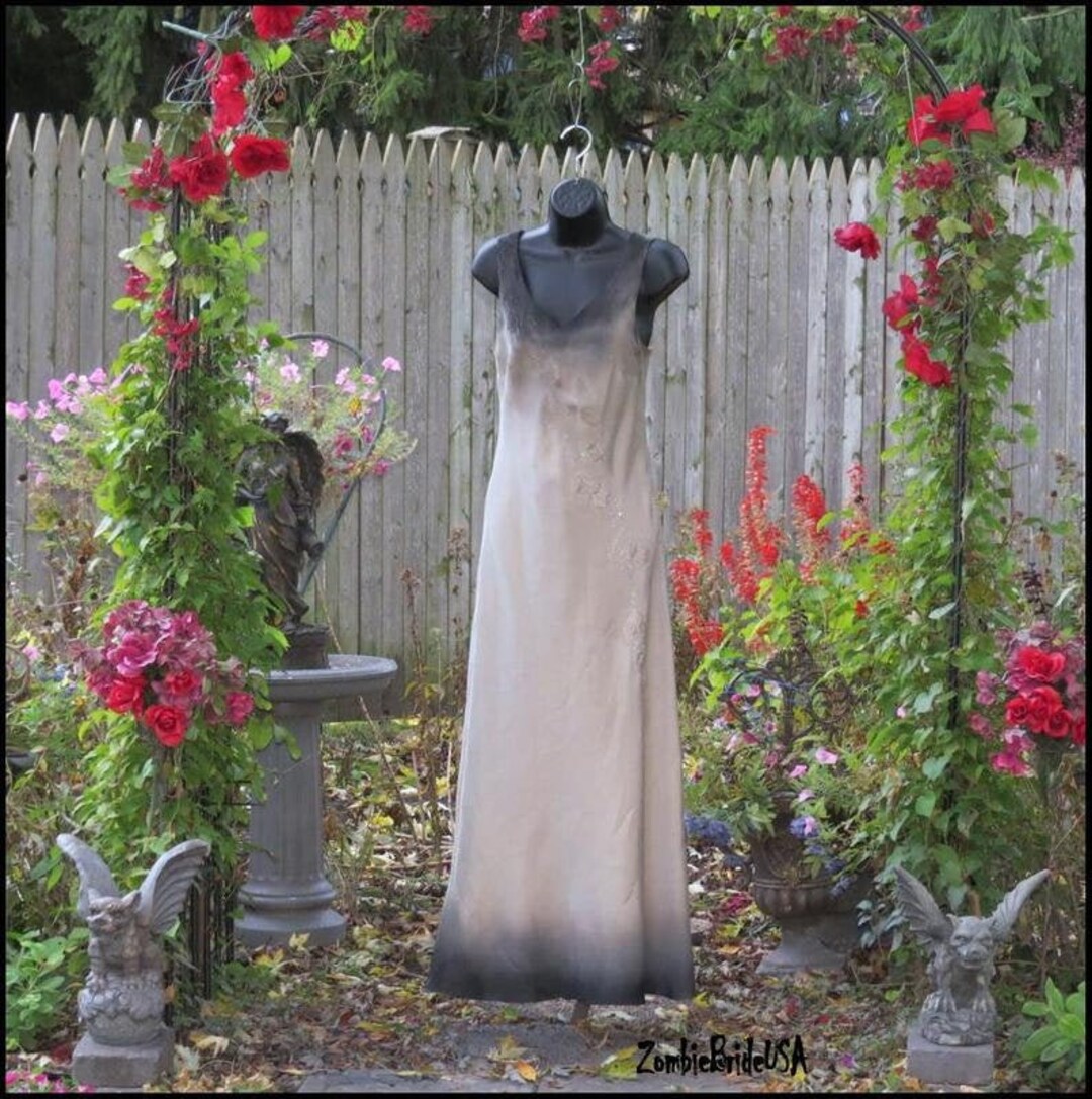 GHOST BRIDAL GOWN, Dead Bride Costume, Beige Gray Wedding Dress Size 10 ...
