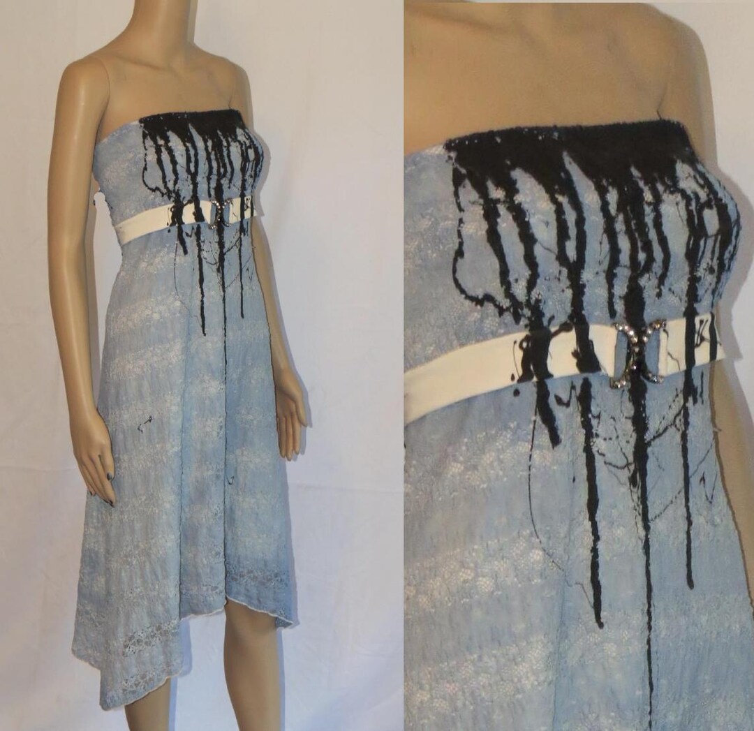 Blue Mini Corpse Bride Costume, Blue Corpse Bride Dress, Black Dripping ...