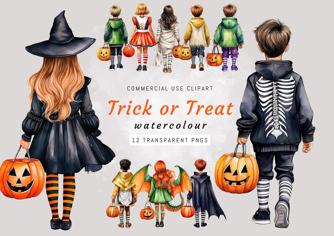 Halloween Clipart Pack Set Cute Trick or Treaters - 12 Transparent Png ...