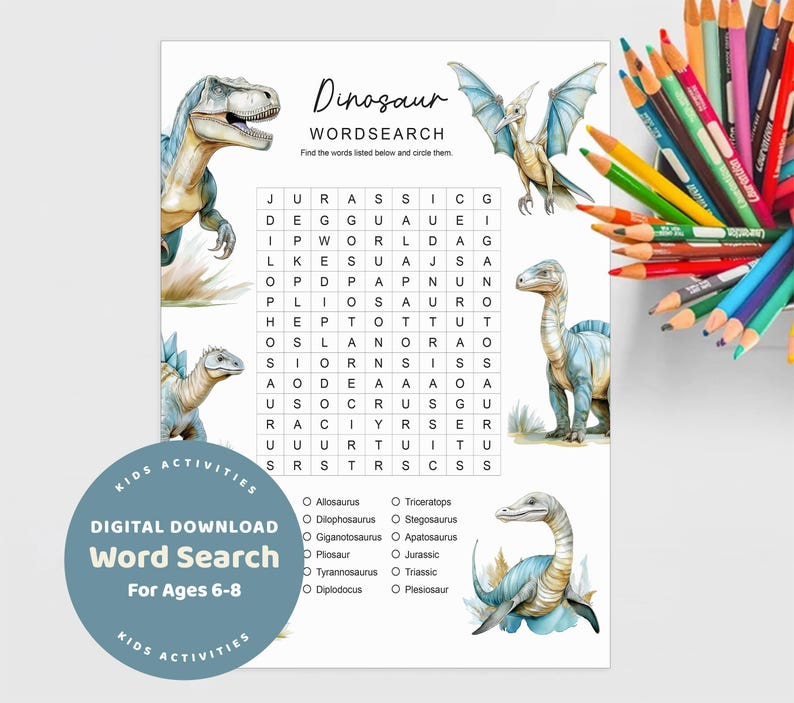 Dinosaur Word Search, Printable Dinosaur Game, Fun Dinosaur Activity ...