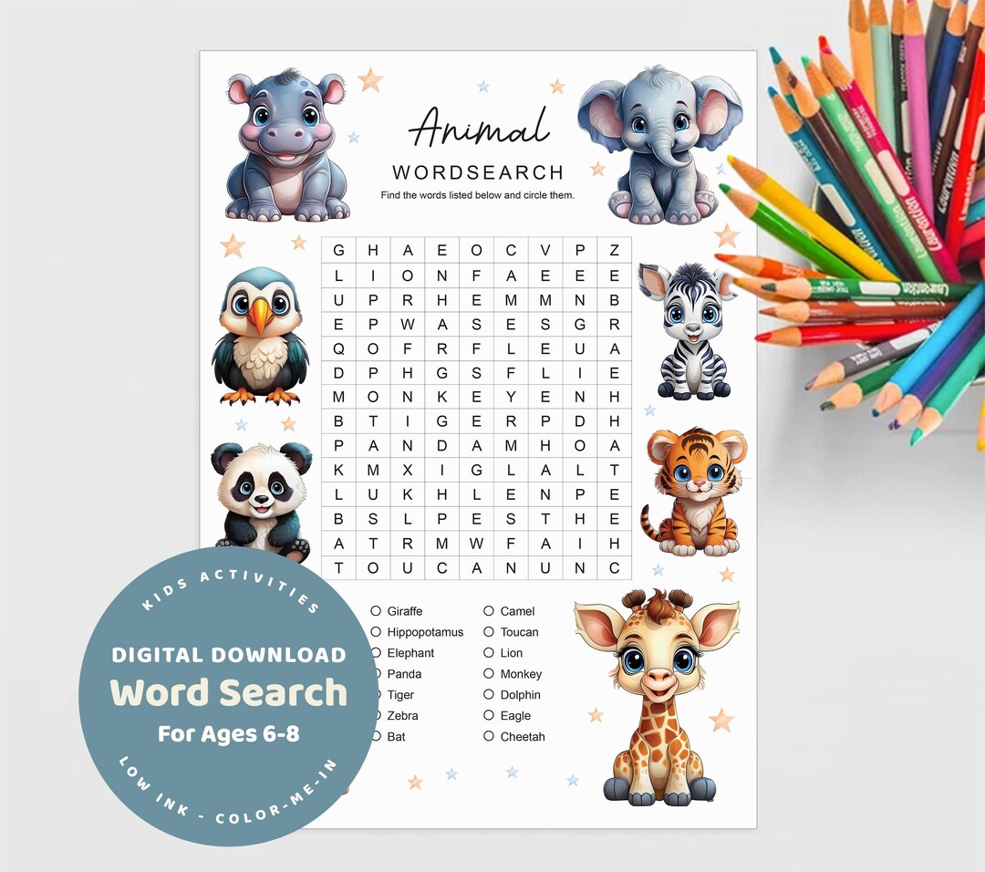 Animal Word Search, Printable Animal Game, Fun Zoo Animal Activity for ...