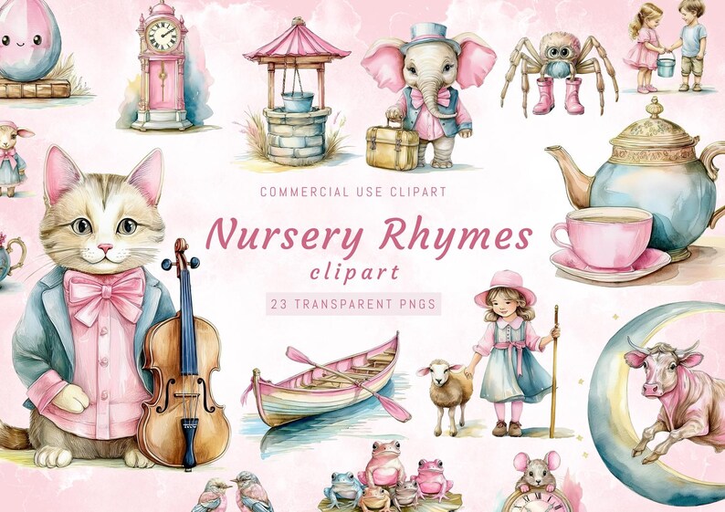 Watercolour Nursery Rhyme Clipart - Mother Goose Clipart - 23 ...