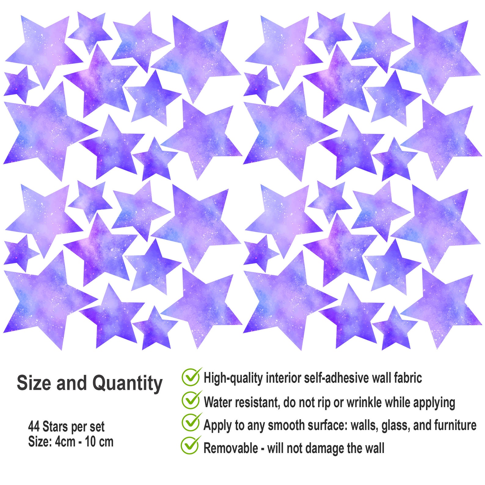 Galaxy Star Wall Stickers, Purple Star Wall Decals, Removable Wall ...