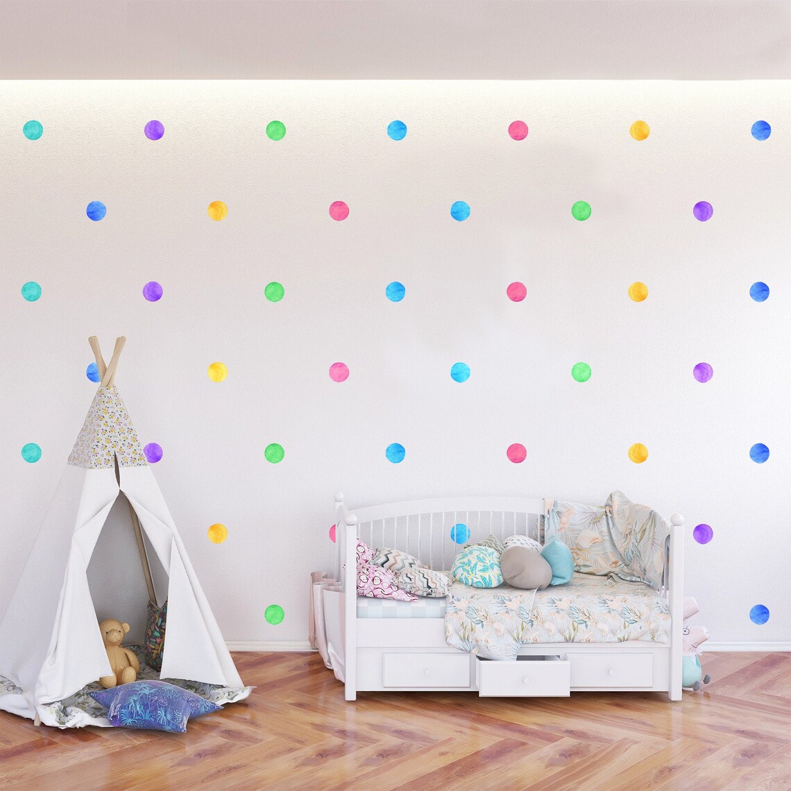 Polka Dot Wall Stickers Rainbow Watercolour Decal Dots - Etsy