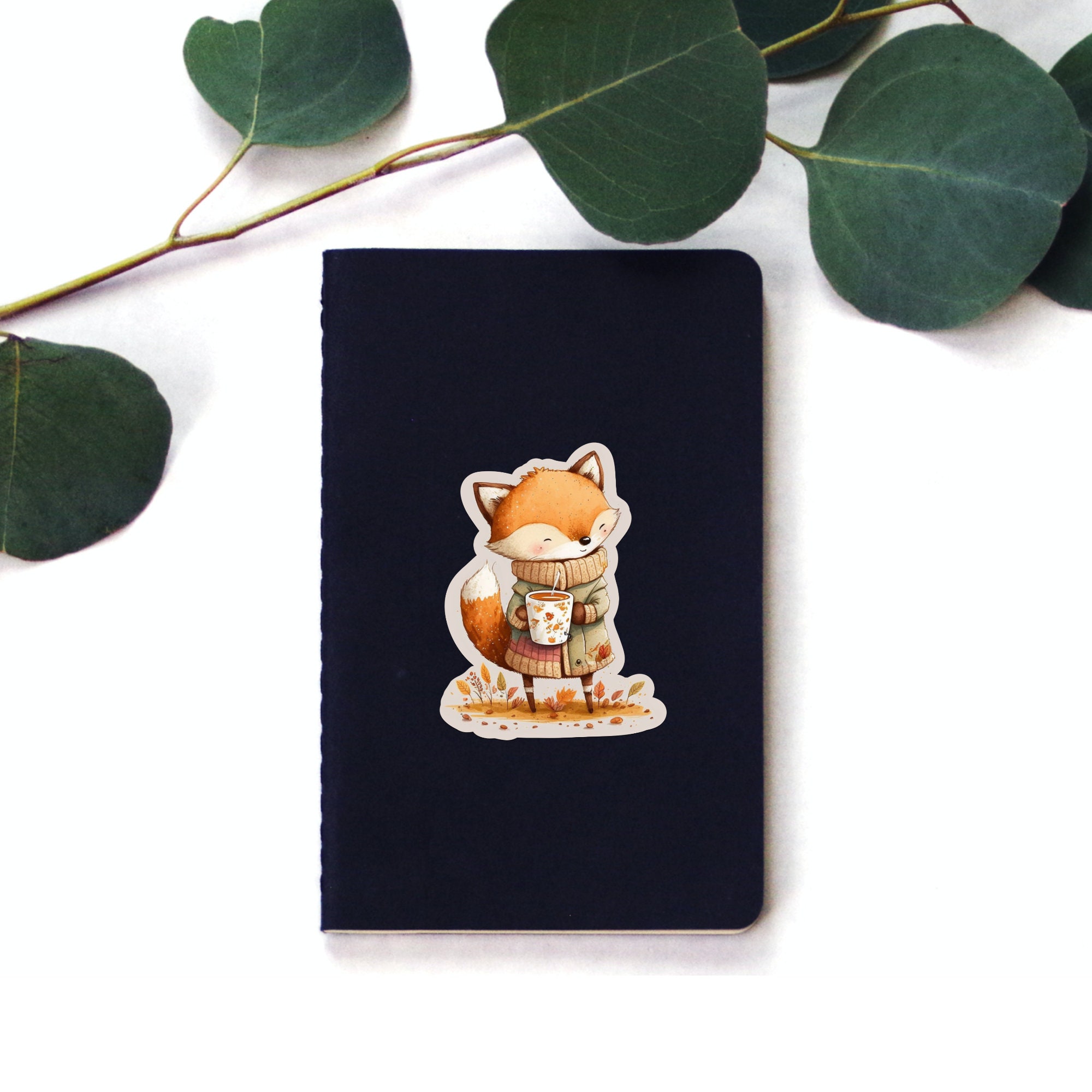 Autumn Fox Sticker Cozy Fall Leaves Sticker Cute Animal - Etsy