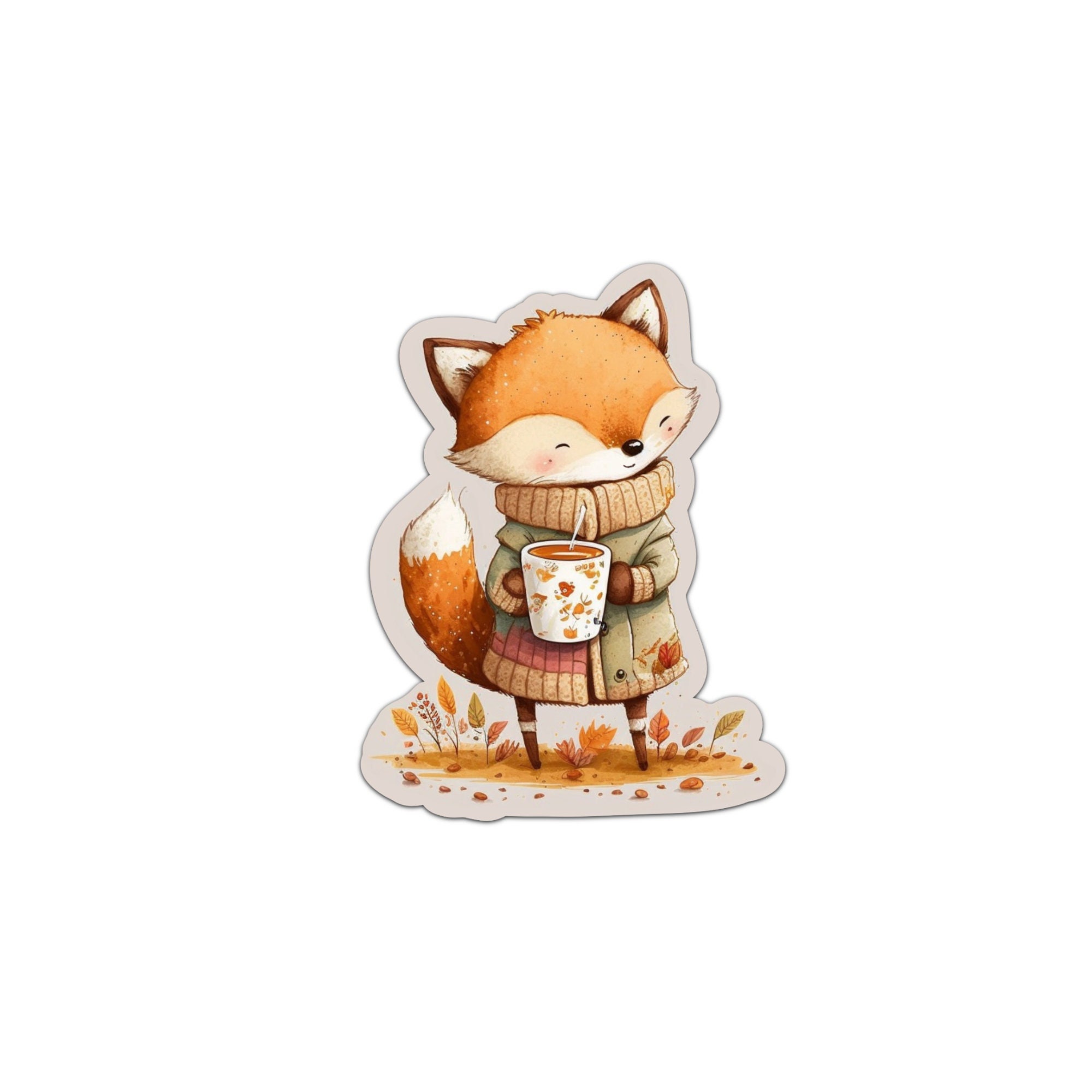 Autumn Fox Sticker Cozy Fall Leaves Sticker Cute Animal - Etsy