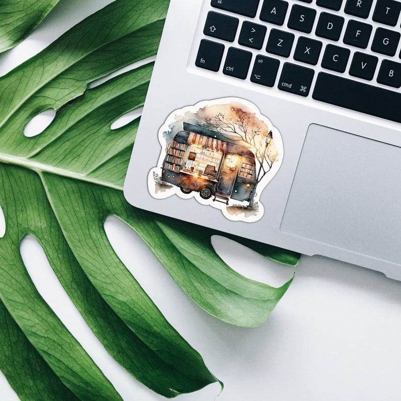 Mobile Bookshop Sticker Bundle, Cute Book Truck Sticker, Watercolor ...