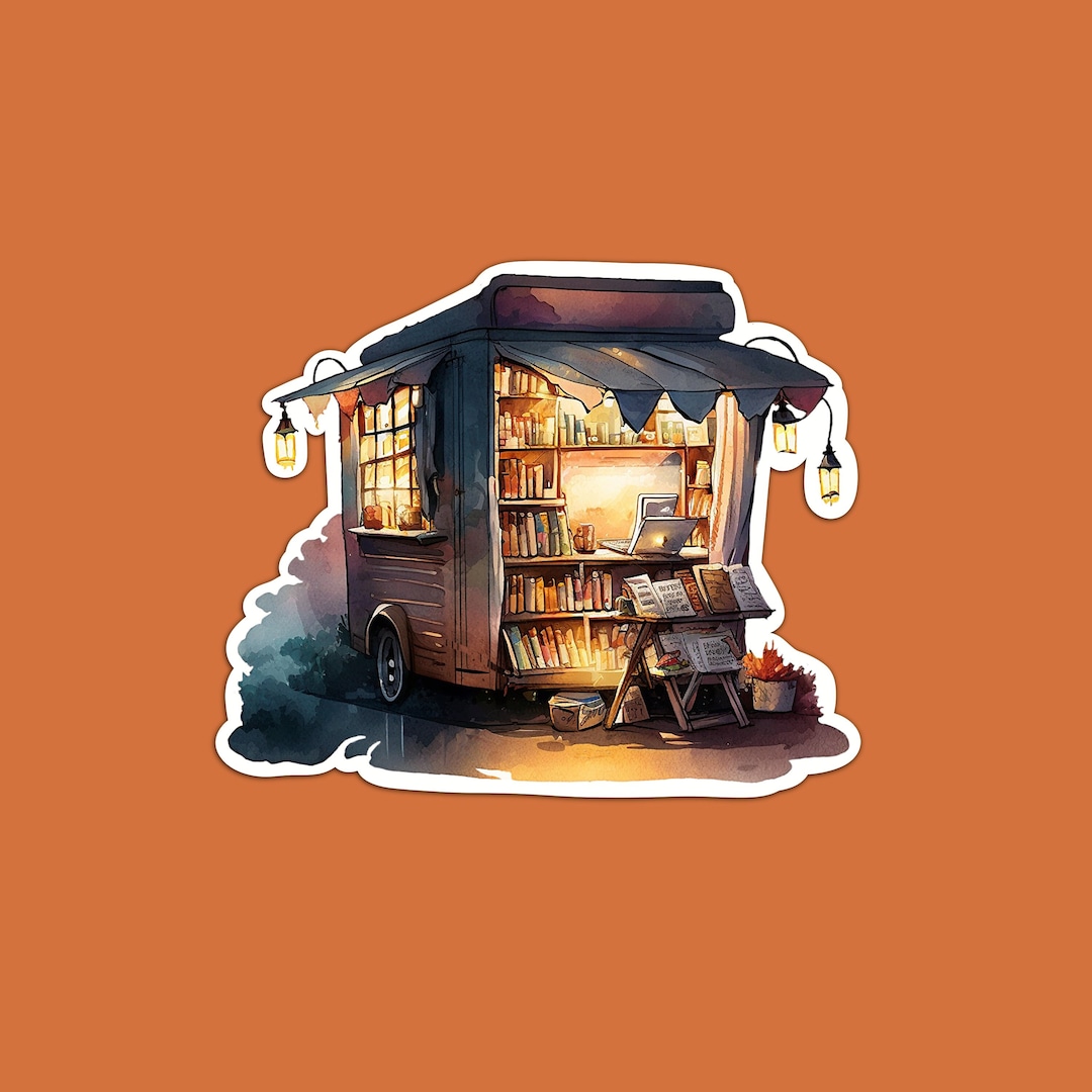 Mobile Bookshop Sticker, Cute Book Stand Sticker, Bookshelf Sticker ...