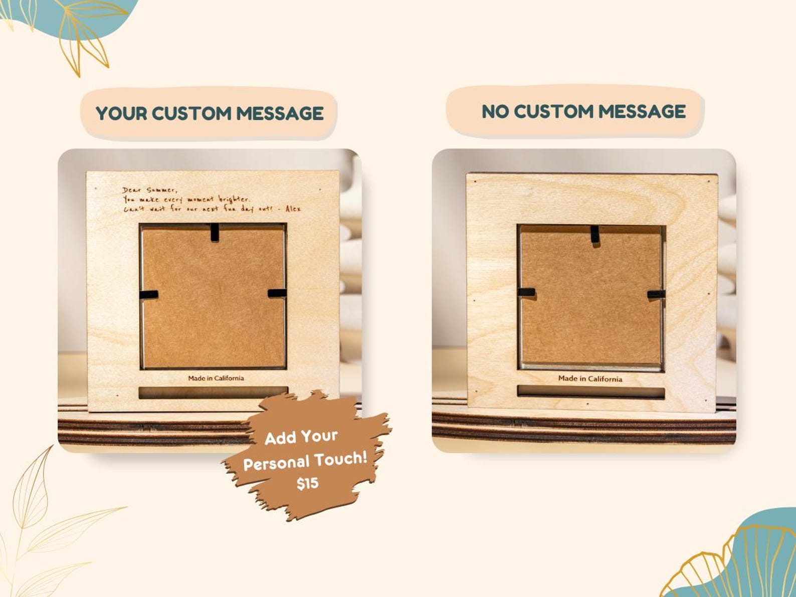 Add Your Own Custom Message Beach Picture Frames, 3x3 Wood Frames ...