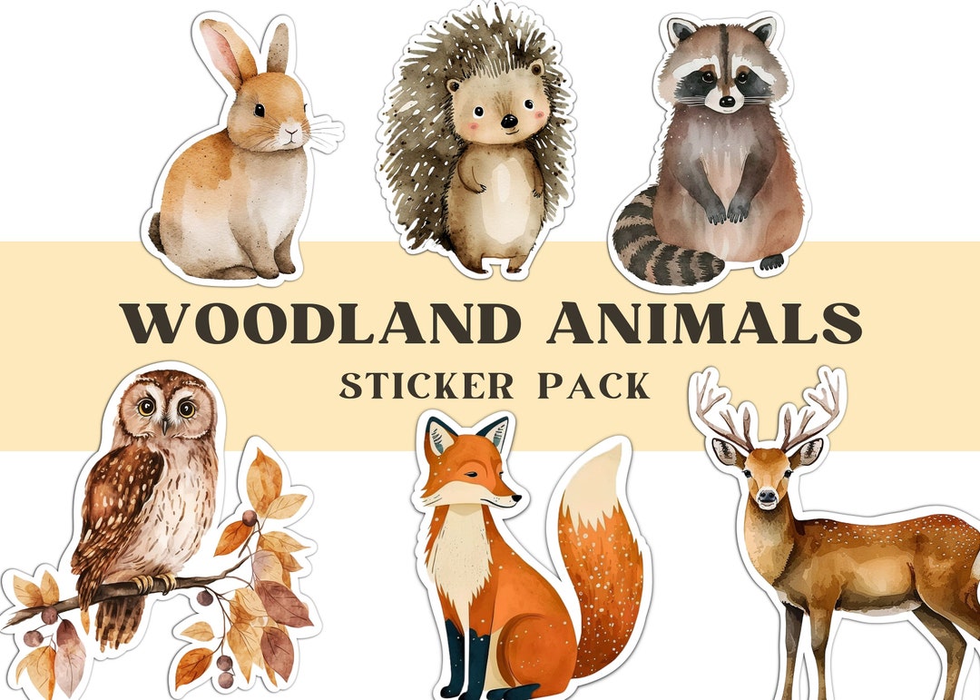 Woodland Animals Sticker Pack, Watercolor Woodland Stickers Set, Forest ...