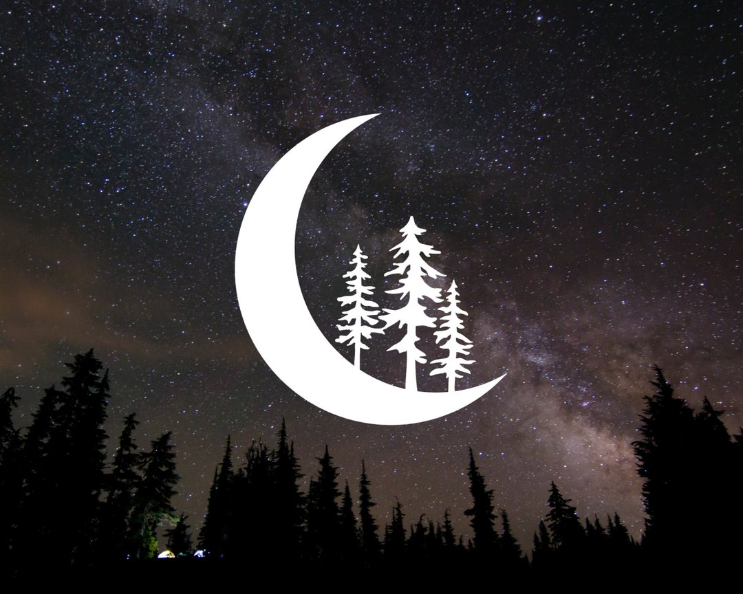 Crescent Moon Forest Vinyl Decal, Forest Camp Adventure Decal, Simple ...