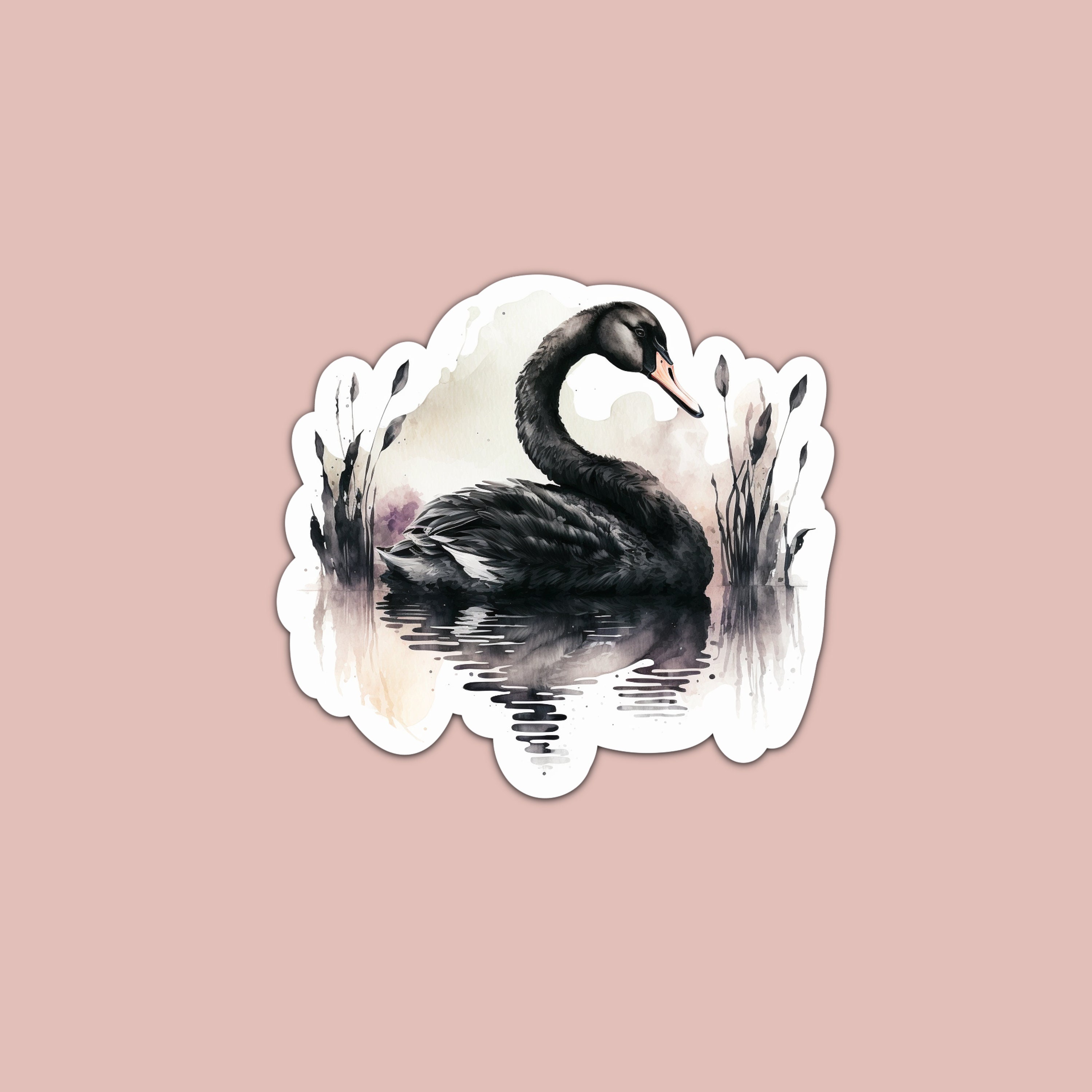Black Swan Sticker, Watercolor Black Swan Vinyl Sticker, Mystical Bird ...