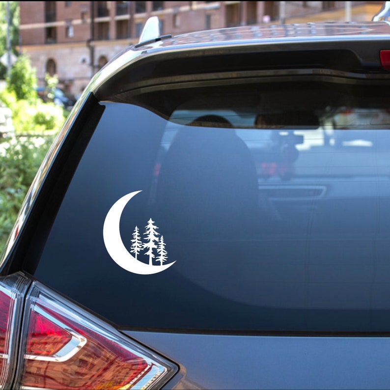 Crescent Moon Forest Vinyl Decal, Forest Camp Adventure Decal, Simple ...