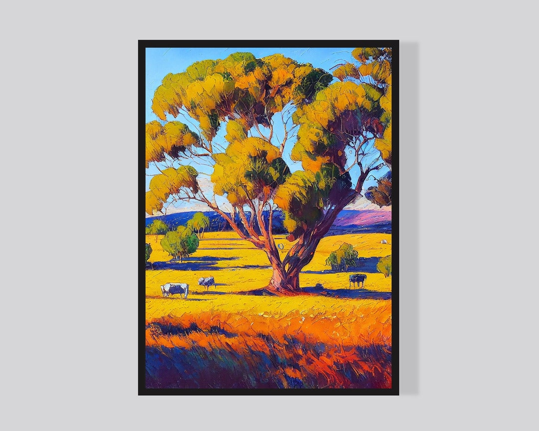Summer Landscape Painting, Wall Art Village Landscape Digital Painting ...