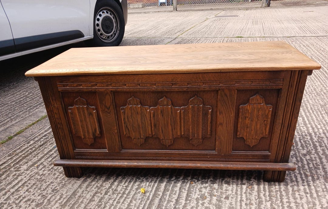 Antique Oak Carved Linenfold Blanket Box. - Etsy UK