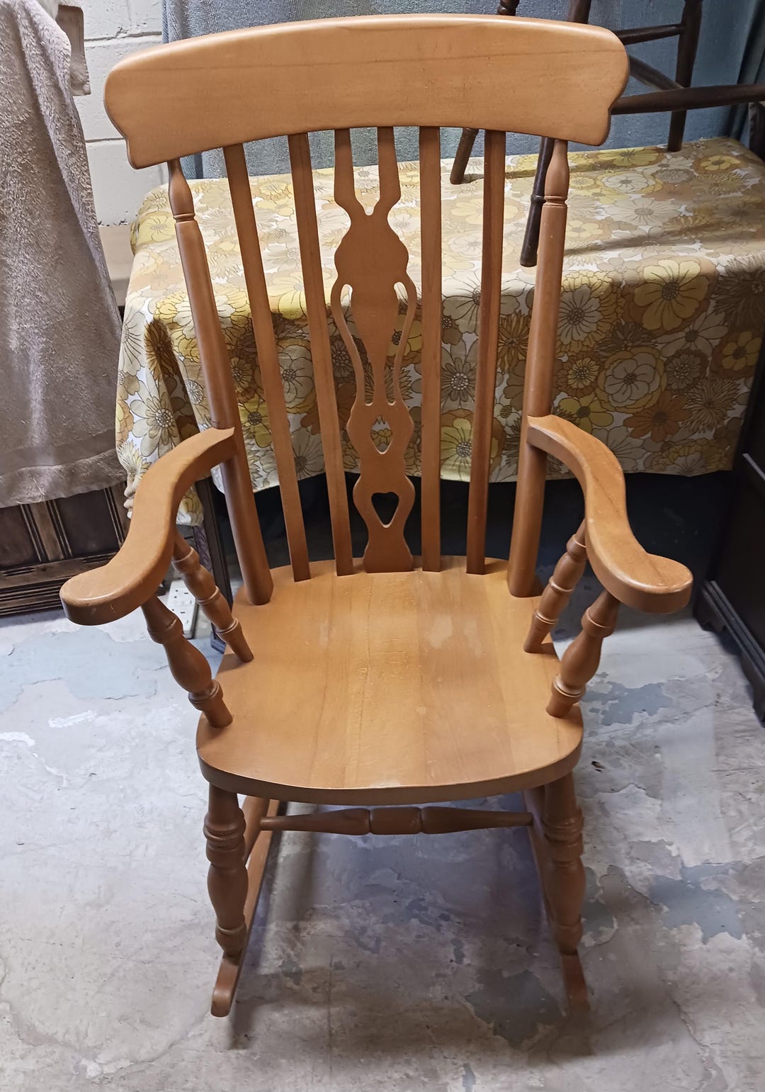 Solid Beech Fiddle Back Rocking Chair. - Etsy UK
