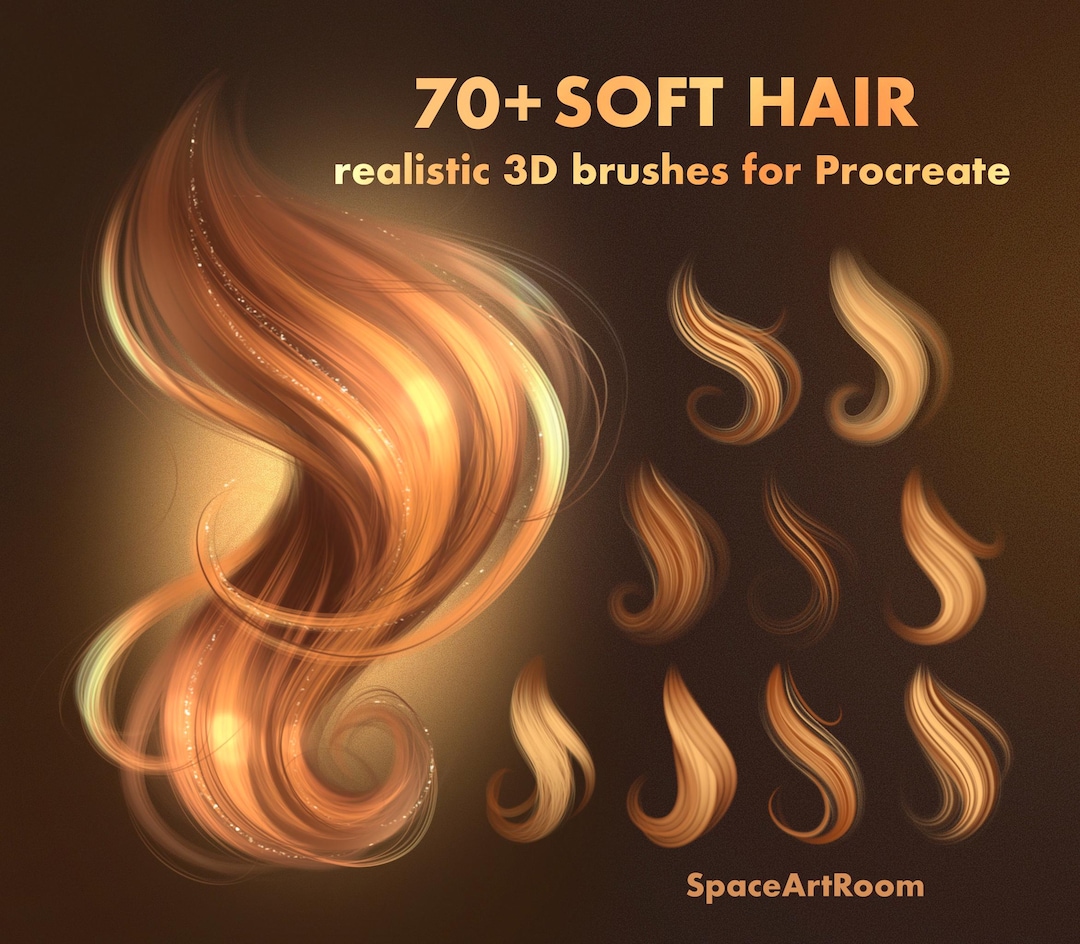 Realistic 3D Hair Procreate Brushes: Soft Wavy Texture, Highlights ...