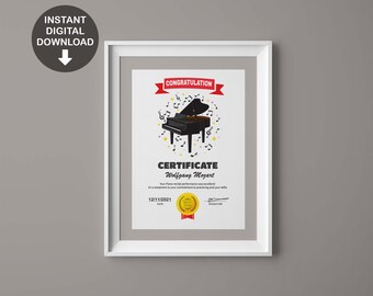 Piano Certificate | Etsy