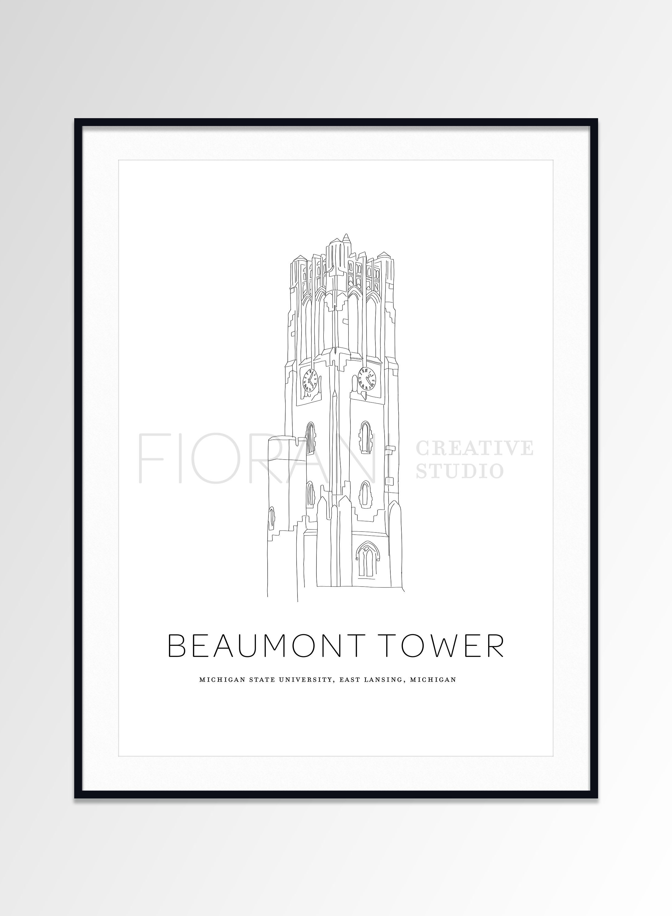 Michigan State Beaumont Tower Line Drawing - MSU Art - East Lansing ...