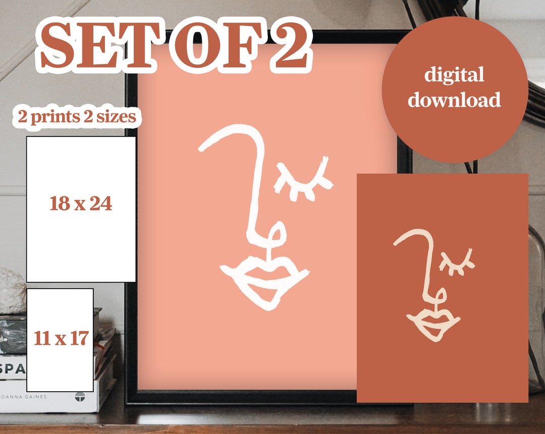 FACE003 Peachy Set - 2 PRINTS - DIGITAL DOWNLOAD - Painted Line Art ...