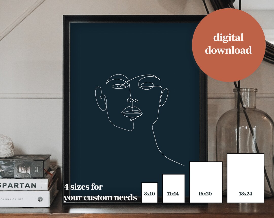 Line Art Face - DIGITAL DOWNLOAD With Multiple Dimension Options ...