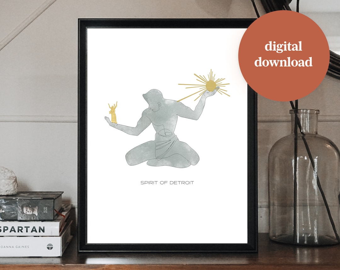 DETROIT PRINT - the Spirit of Detroit - Line Art, Watercolor Print 11 ...