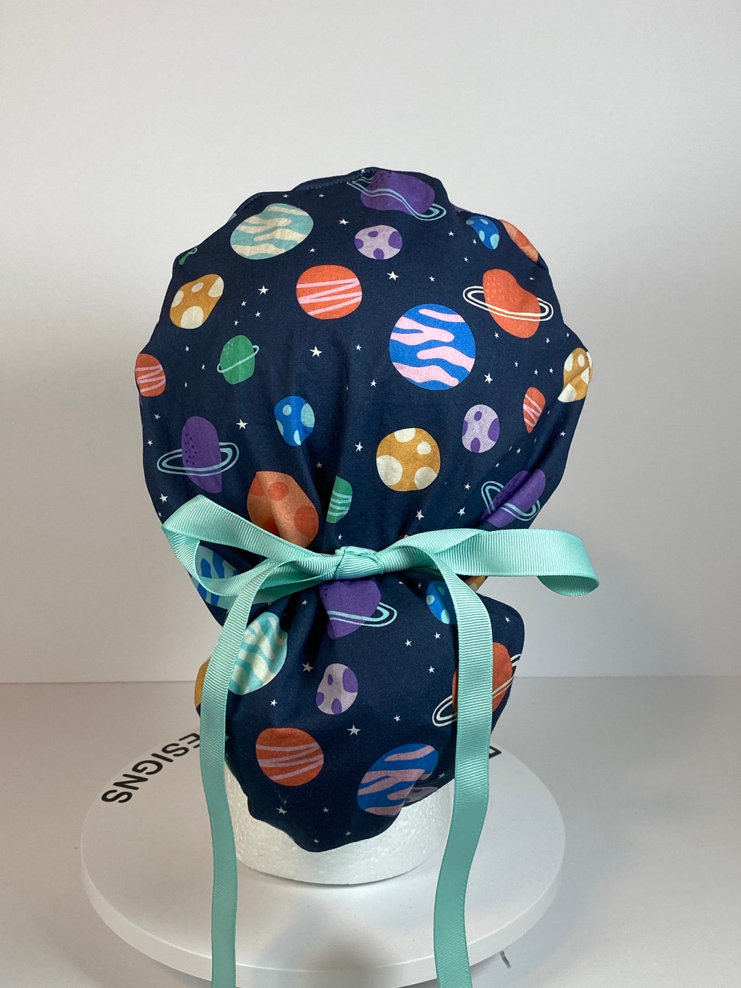 Space Print Women’s Scrub Cap, Outer Space Planets Ponytail Scrub Hat ...