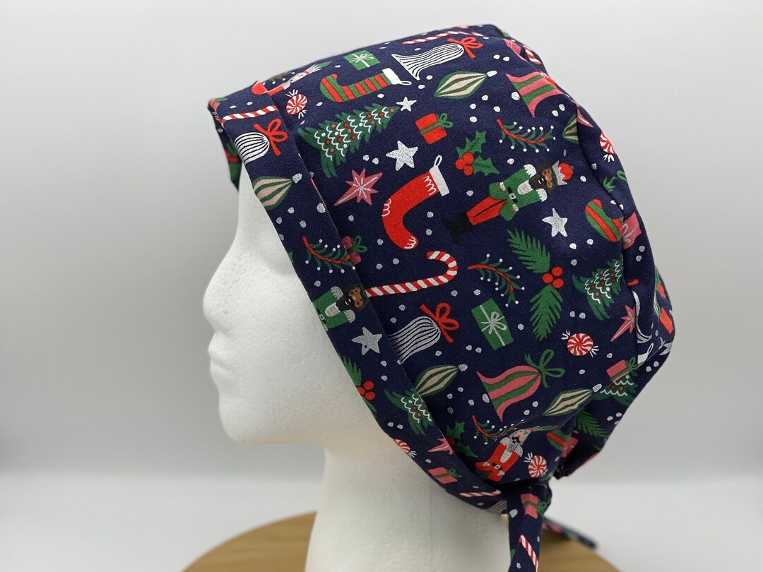 Navy Nutcracker Christmas Holiday Classics Pixie Tie Back Scrub Cap ...